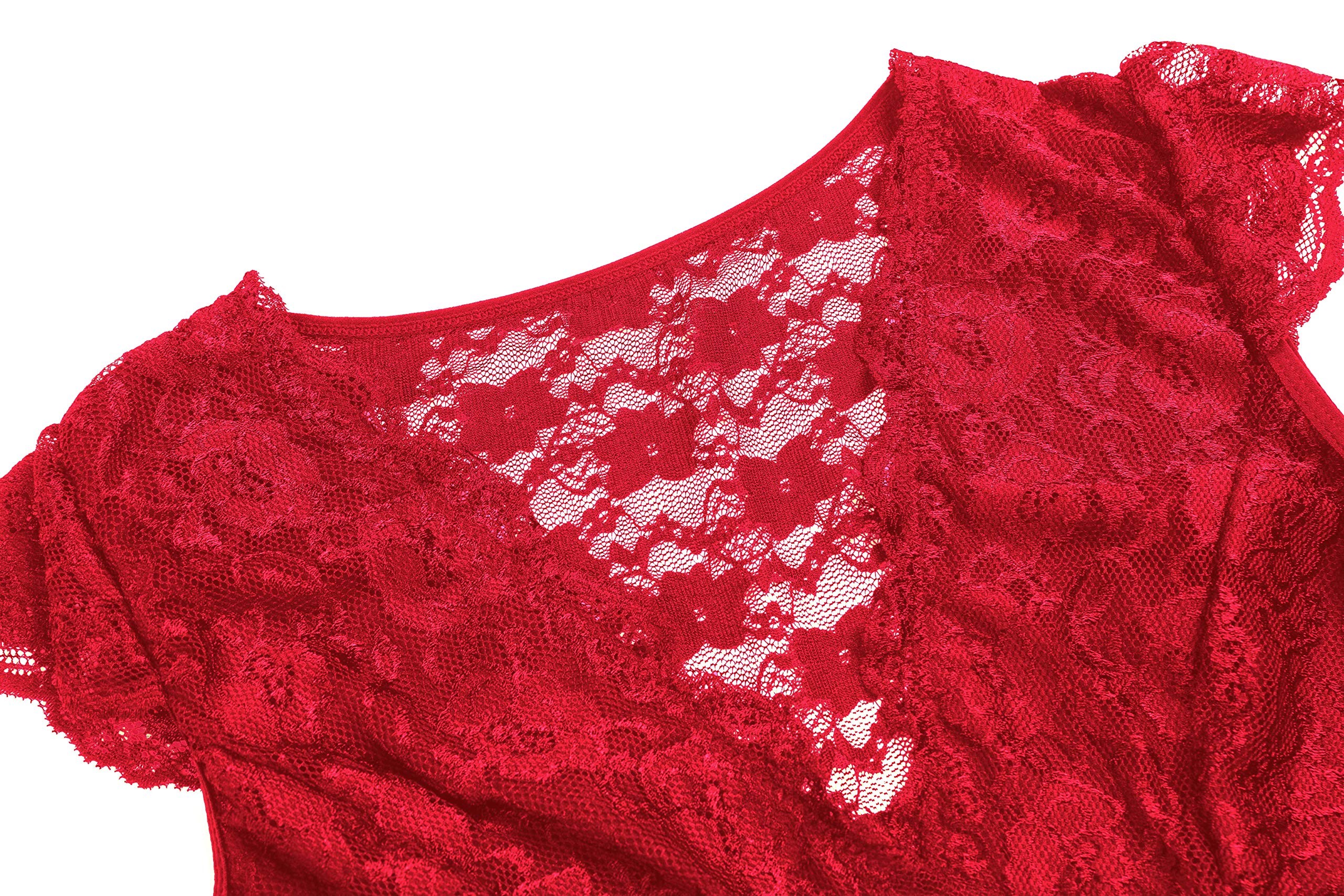 Women's Plus Size Chemise Floral Lace Lingerie Sexy Bodysuit Mesh Babydoll Sleepwear (R007,Red2, X-Large)