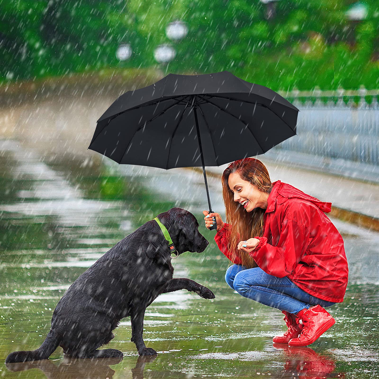 ZOMAKE Small Travel Umbrella Compact Portable Collapsible Umbrellas for Rain, Windproof, Automatic Lightweight Paraguas for Women, Men(Black)