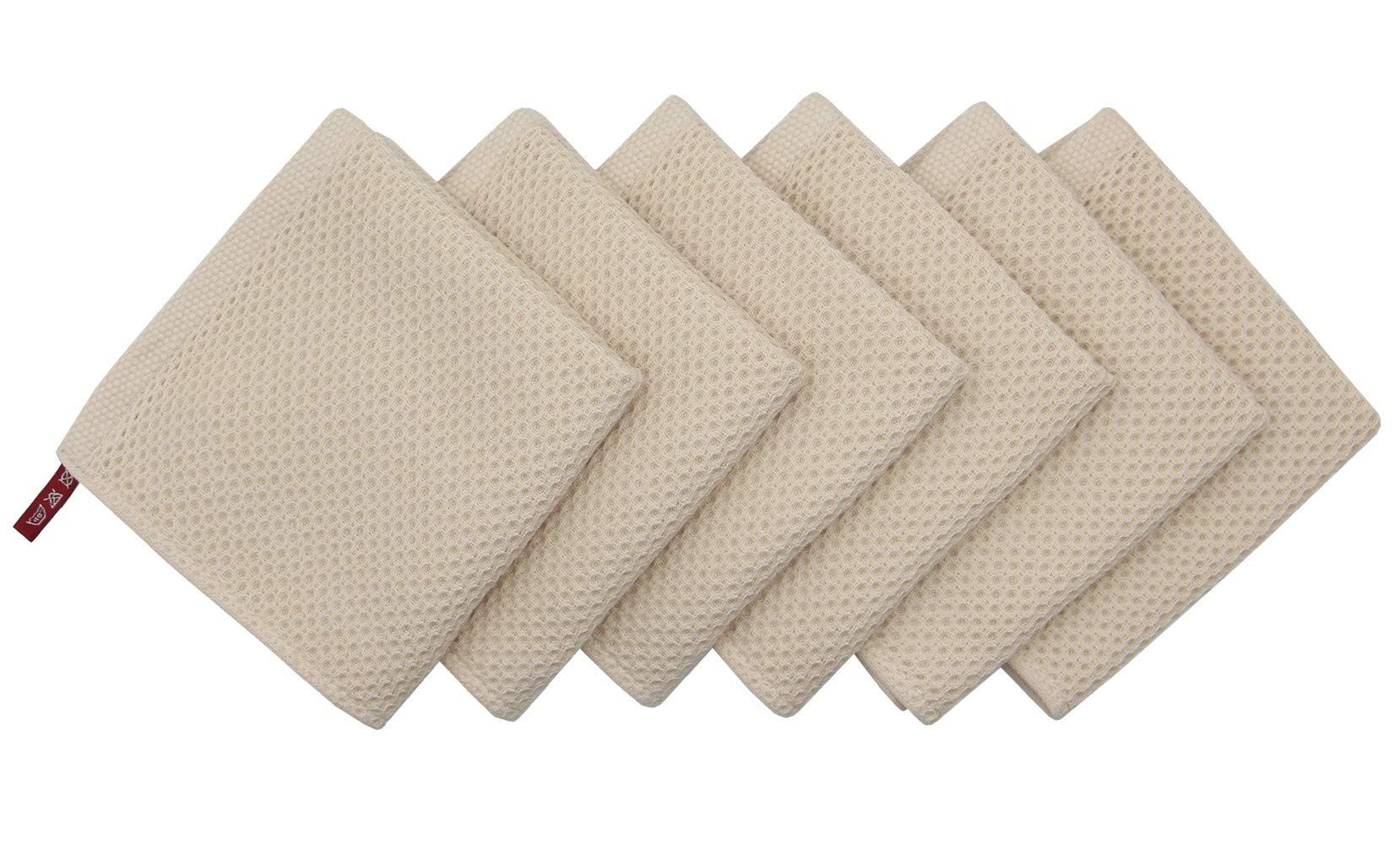 Mia'sDream Natural Cotton Dish Cloths Dish Rags, Waffle Weave Kitchen Dish Towels, Soft Dish Cloths for Washing Dishes, Absorbent Kitchen Hand Towel Washcloths, 12inchx12inch 6 Pack (Beige)