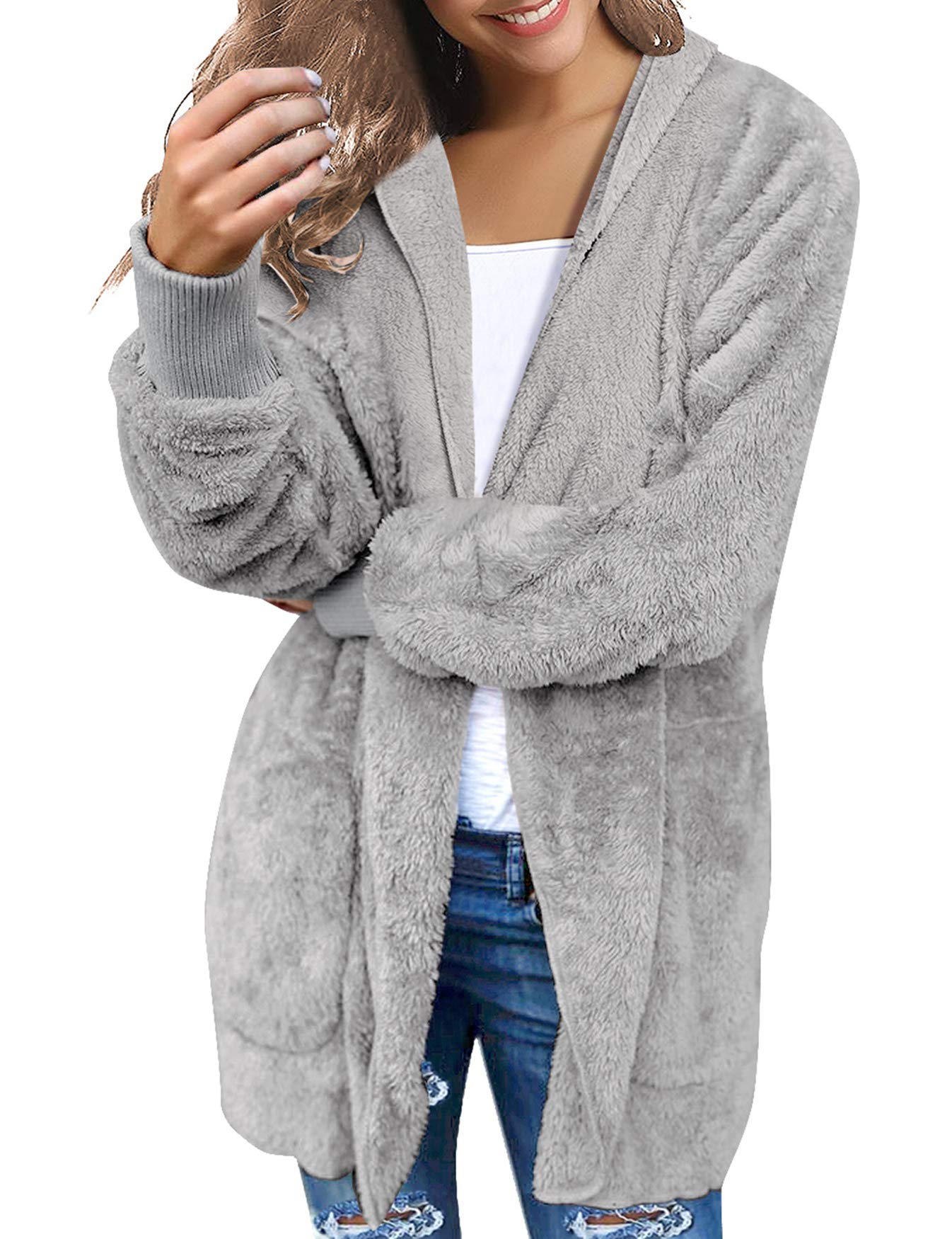 luvamia Women Coat Outfits Cardigan Women's Cardigans Woman Coats and Jackets Sherpa Jacket Women Quite Gray Size Small Size 4 Size 6