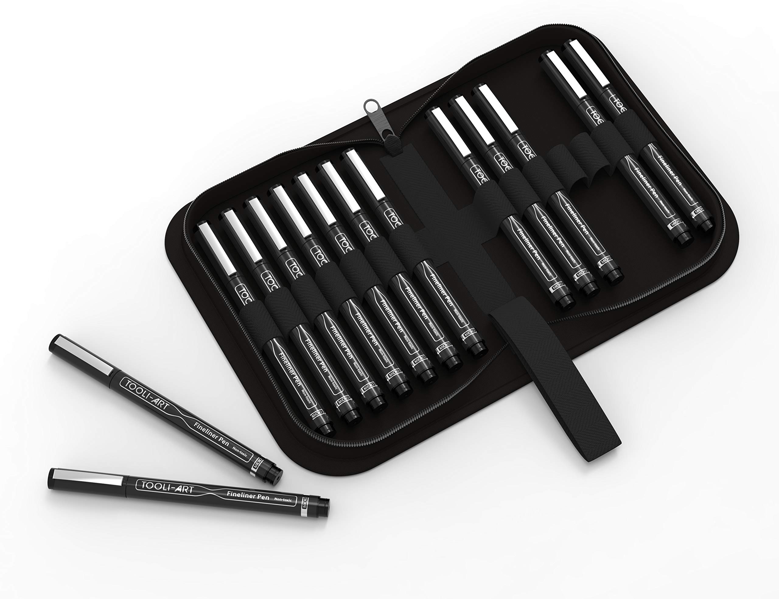 Micro-Line 14 Pens With Case, Fineliner, Multiliner, Archival Ink, Waterproof, Journaling, Illustration, Architecture, Technical Drawing, Outlining, Scrapbooking, Manga, Writing, Rock Painting Black