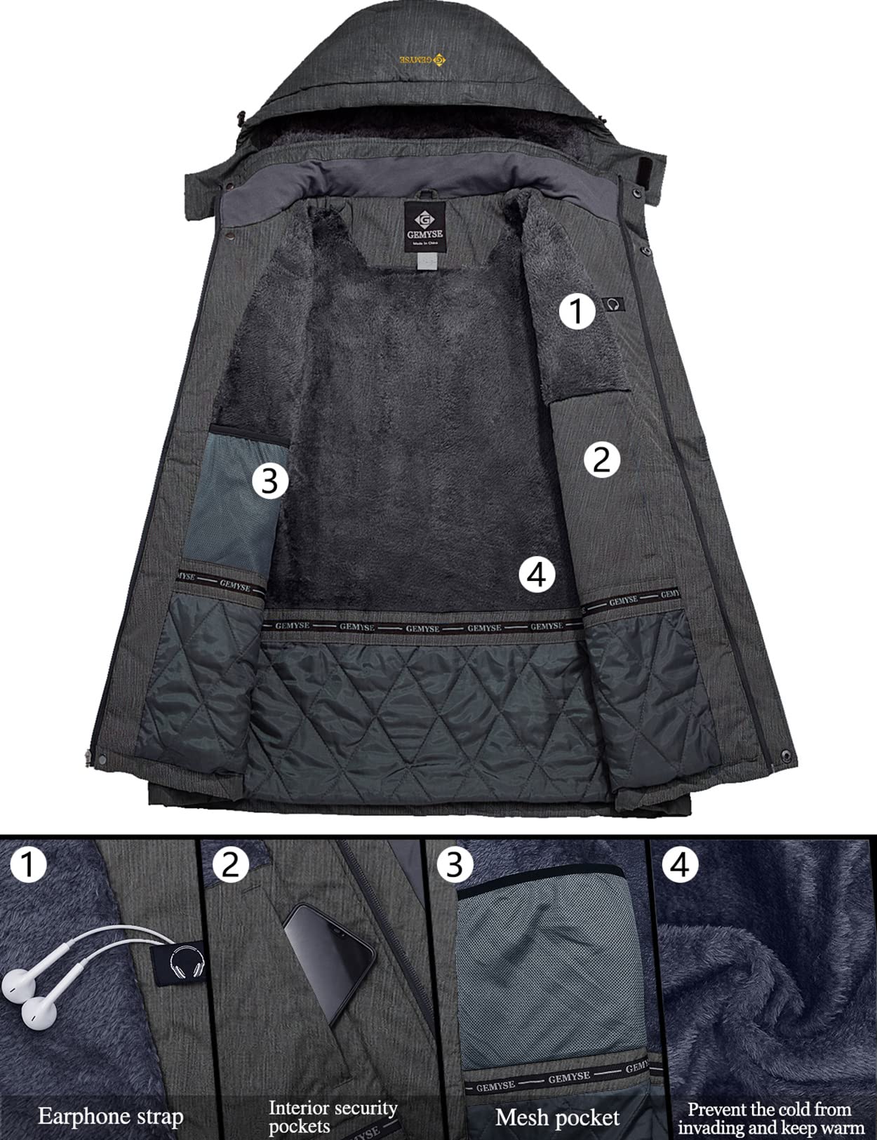 GEMYSE Women's Mountain Waterproof Ski Snow Jacket Rain Winter Jacket Coat Hooded Windproof Parka(Graphite Grey,Large)