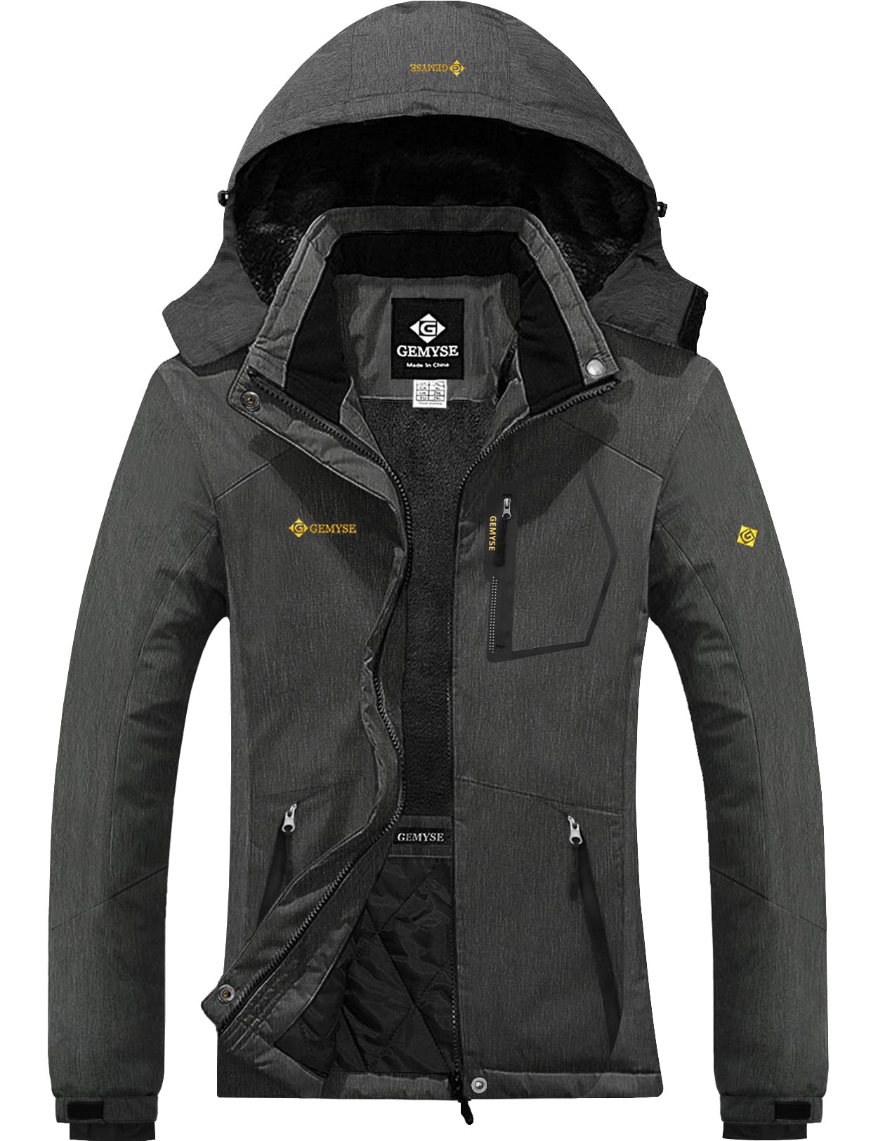 GEMYSE Women's Mountain Waterproof Ski Snow Jacket Rain Winter Jacket Coat Hooded Windproof Parka(Graphite Grey,Large)