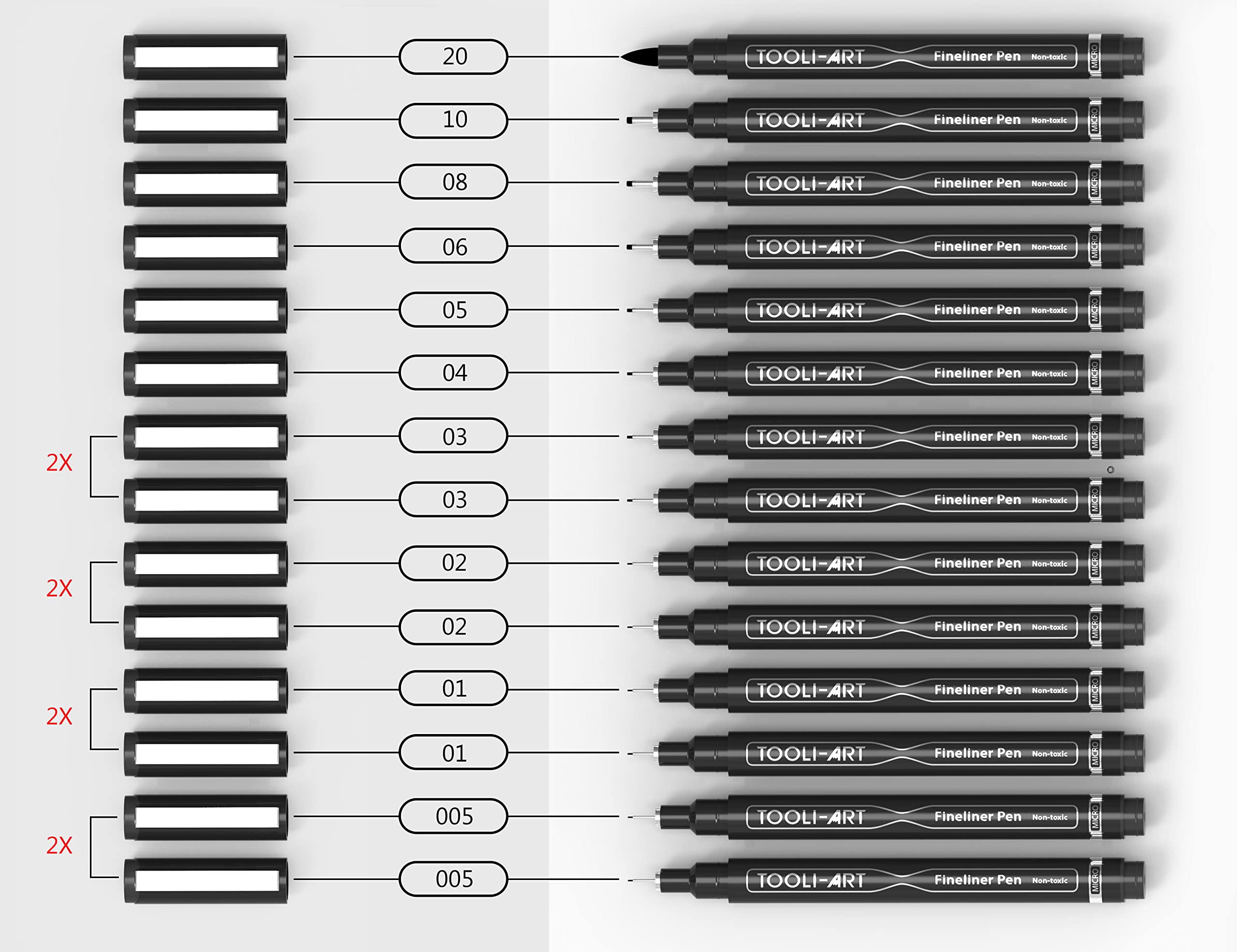 Micro-Line 14 Pens With Case, Fineliner, Multiliner, Archival Ink, Waterproof, Journaling, Illustration, Architecture, Technical Drawing, Outlining, Scrapbooking, Manga, Writing, Rock Painting Black