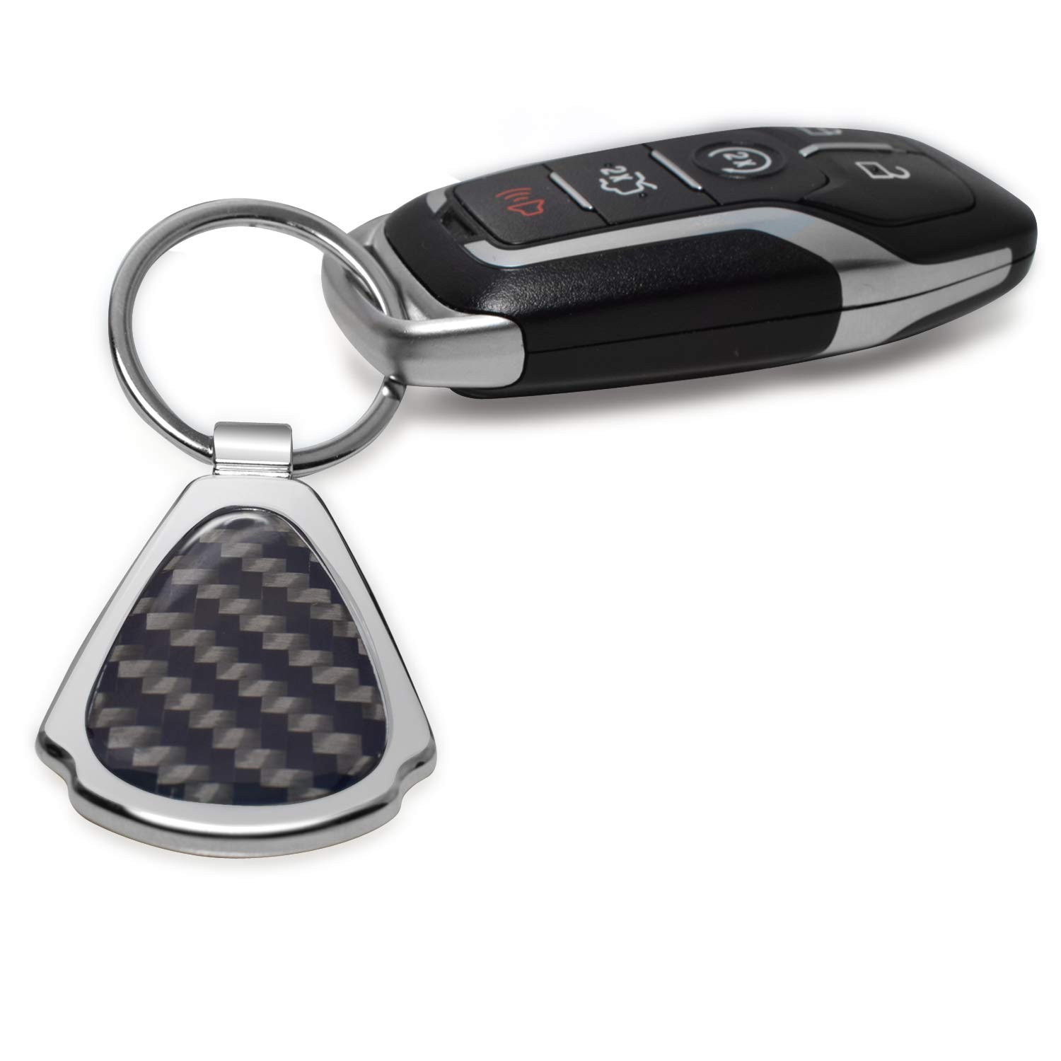 iPick Image Compatible with Honda Logo in Red Real Black Carbon Fiber Chrome Metal Teardrop Key Chain
