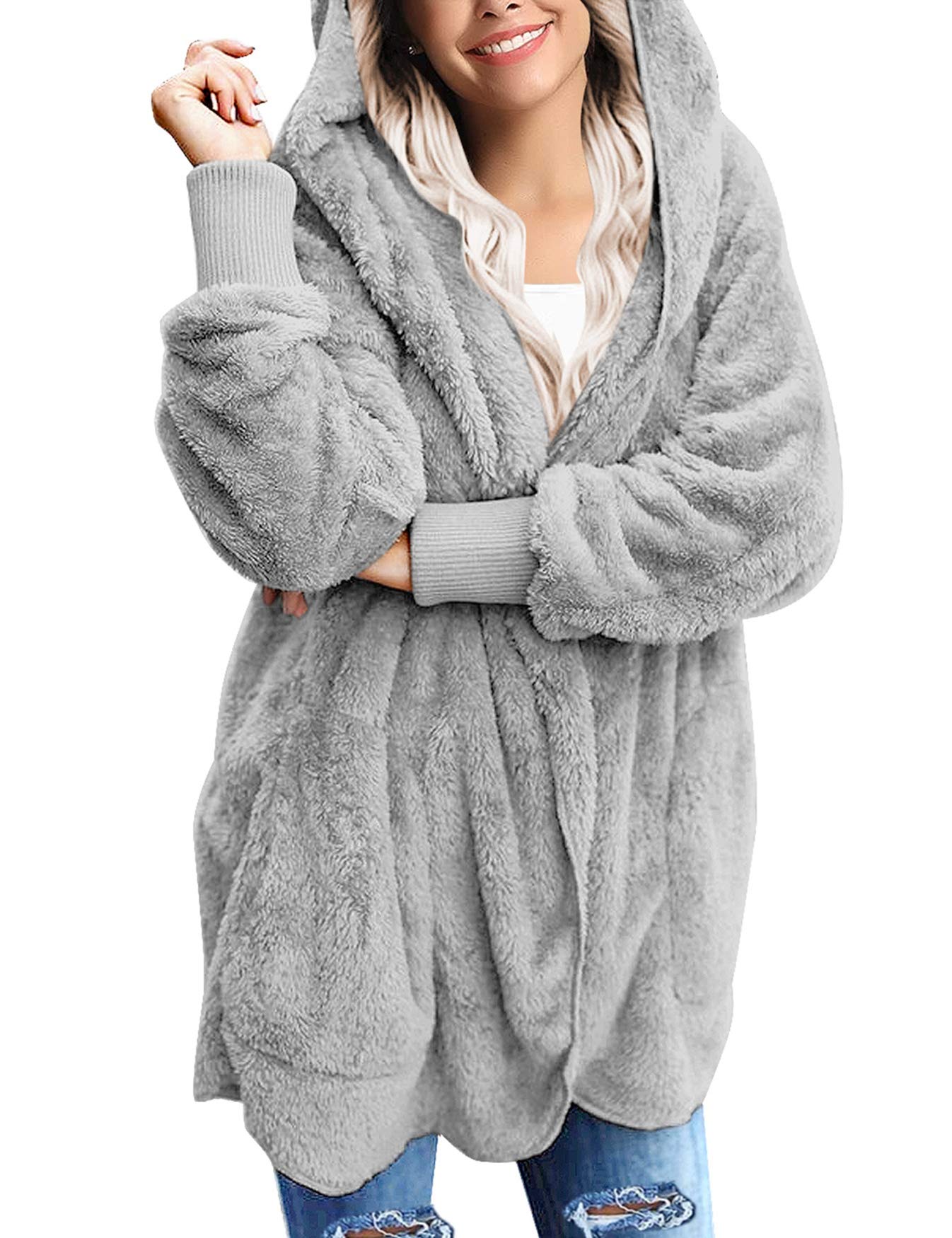 luvamia Women Coat Outfits Cardigan Women's Cardigans Woman Coats and Jackets Sherpa Jacket Women Quite Gray Size Small Size 4 Size 6
