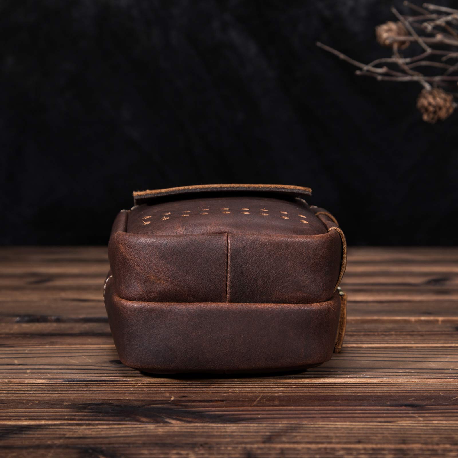 Le'aokuu Mens Genuine Leather Coffee Fanny Small Messenger Shoulder Satchel Waist Bag Pack (V832 DB)