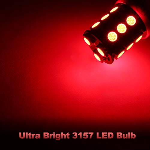 Yorkim 3157 LED Light Bulbs Red Super Bright, 3056 3156 3156A 3057 4057 3157 4157 T25 LED Bulbs for Brake Lights, Backup Reverse Lights, Reverse Tail Lights - Pack of 4
