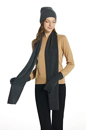 EURKEA Women’s 100% Pure Cashmere Scarf, Gloves, Beanie Hat Gift Box Set