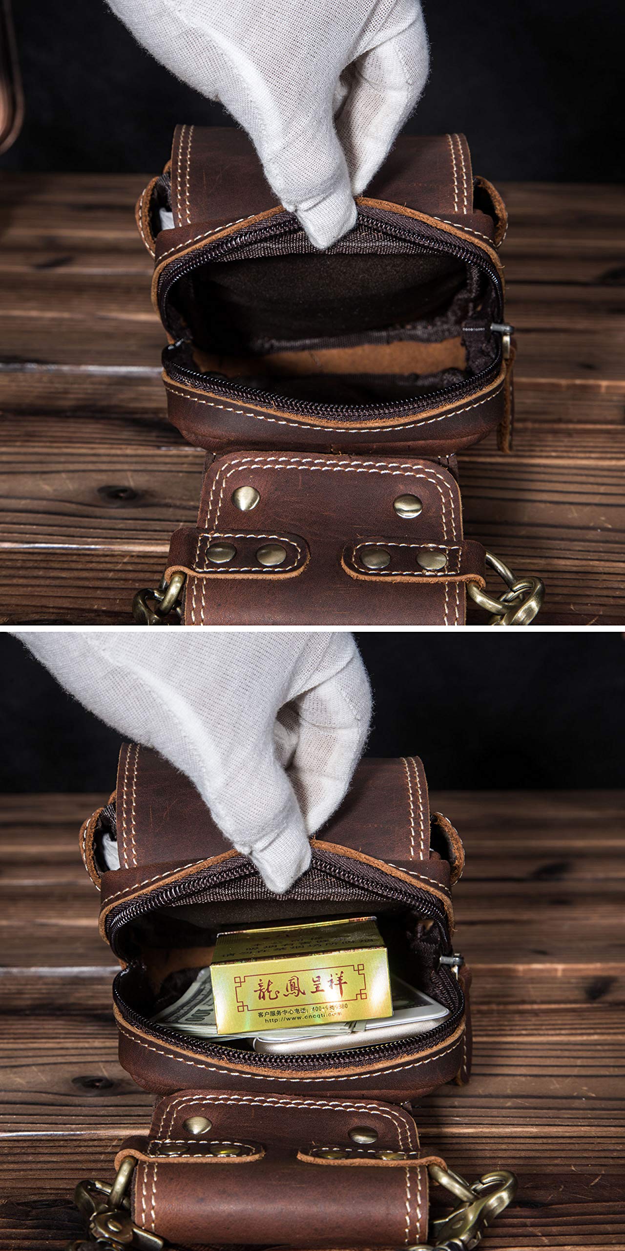 Le'aokuu Mens Genuine Leather Coffee Fanny Small Messenger Shoulder Satchel Waist Bag Pack (V832 DB)