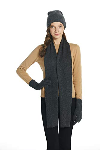 EURKEA Women’s 100% Pure Cashmere Scarf, Gloves, Beanie Hat Gift Box Set