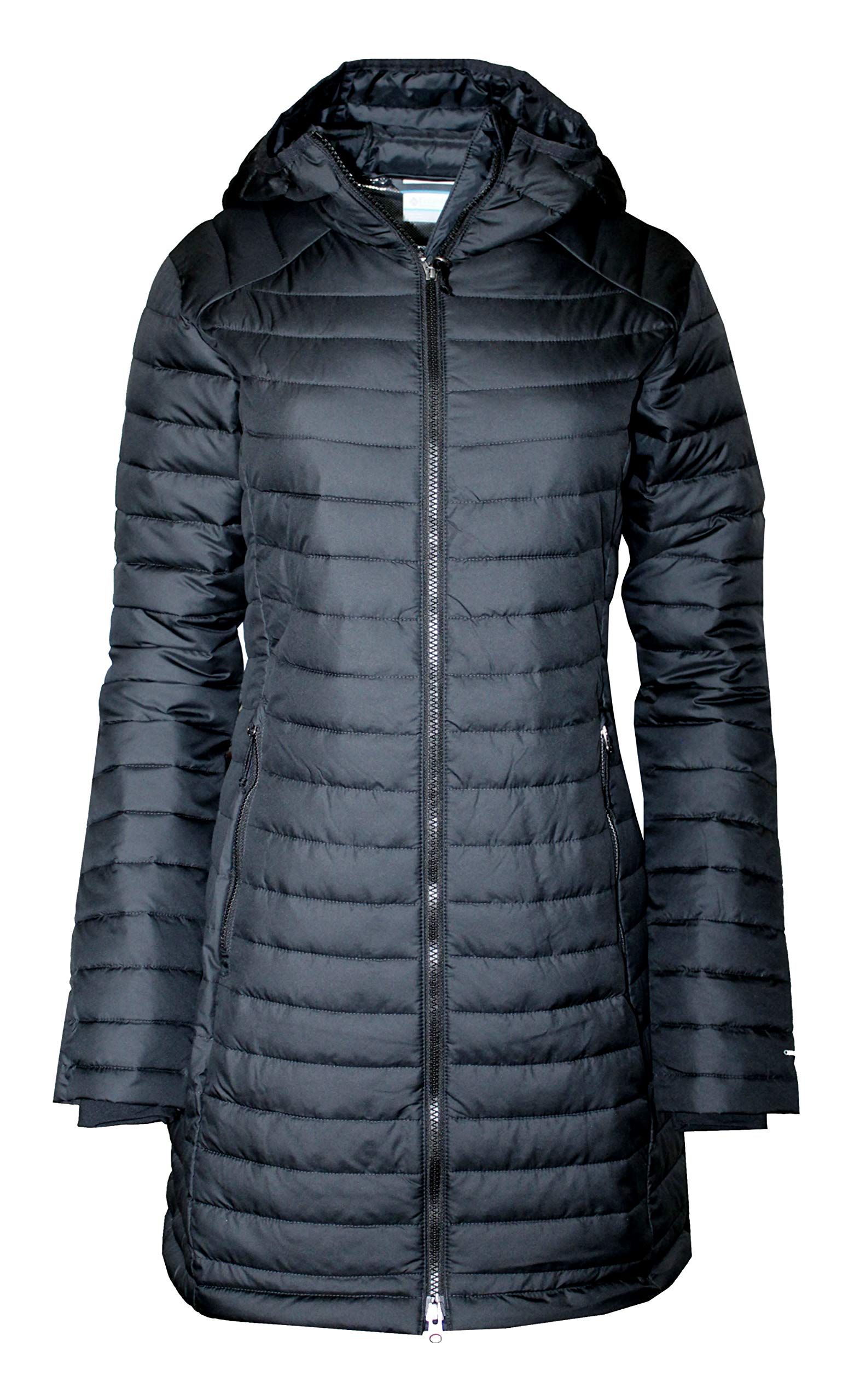 Columbia Women's White Out Mid Omni Heat Long Hooded Light Jacket Coat Puffer Plus/Regular (Black, XL)