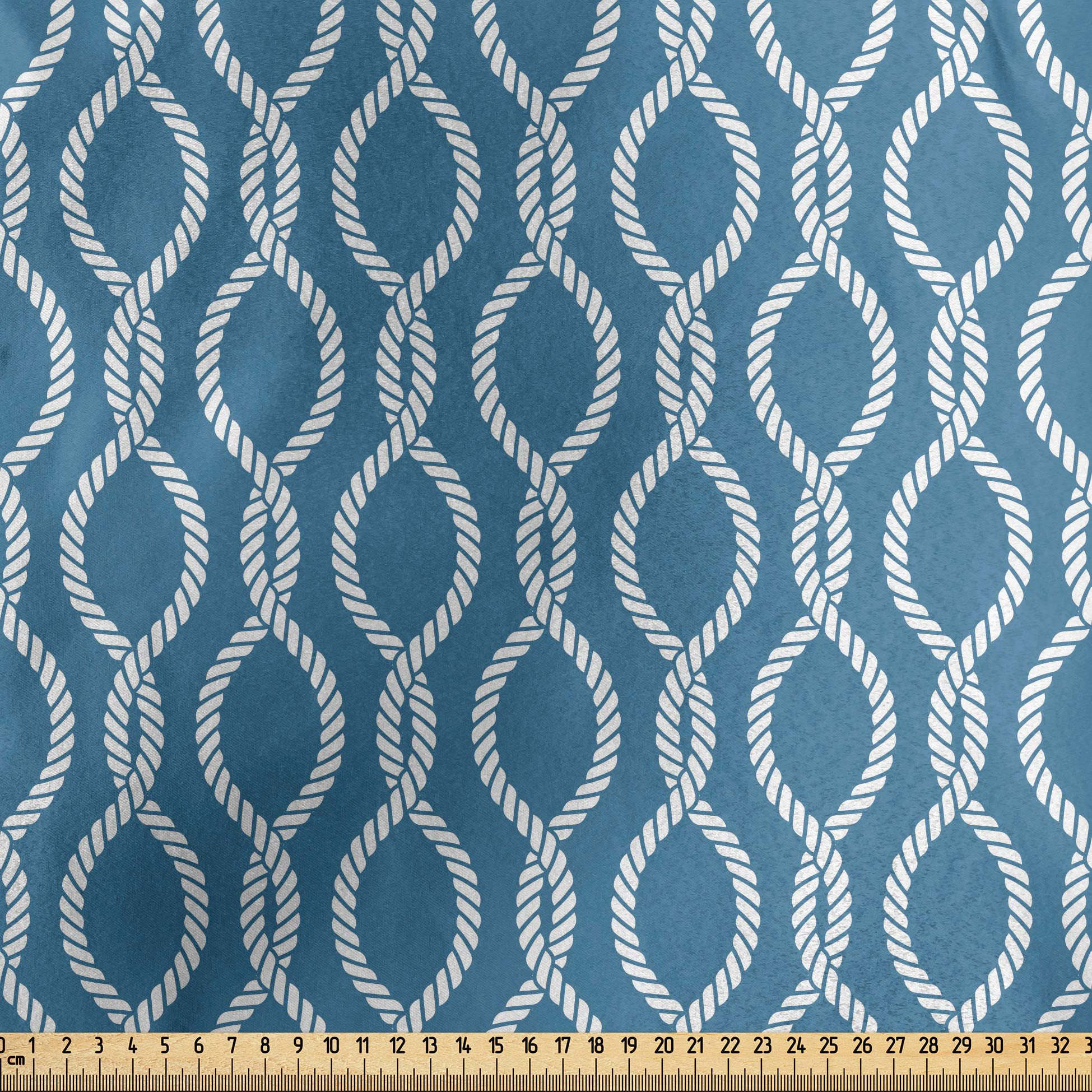 Ambesonne Nautical Fabric by The Yard, Oceanic Art Themed Monochrome Pattern of Integrating Look Modern Stripes Print, Decorative Satin Fabric for Home Textiles and Crafts, White Sea Blue