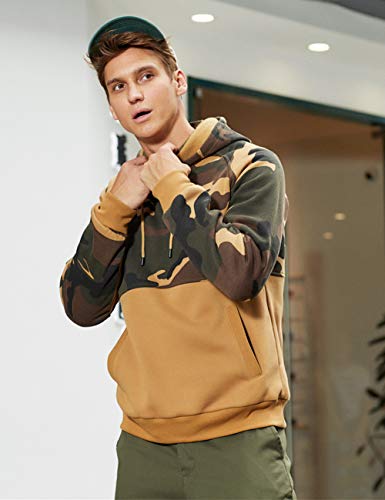 DUOFIER Mens Autumn Long Sleeve Camo Hoodies Sweatshirt with Pockets, Camo Khaki-S