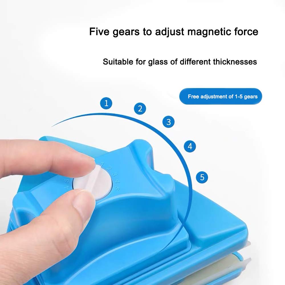 KOKITEA Double-Sided Window Cleaner Glass Wiper Magnetic Cleaning Tools, 5-Gears Adjustable Magnetic Glider Washing Brush Tools, for High-Rise Double Thick Glazed Windows Thickness 0.3"-1" (Blue)