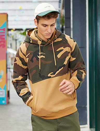 DUOFIER Mens Autumn Long Sleeve Camo Hoodies Sweatshirt with Pockets, Camo Khaki-S