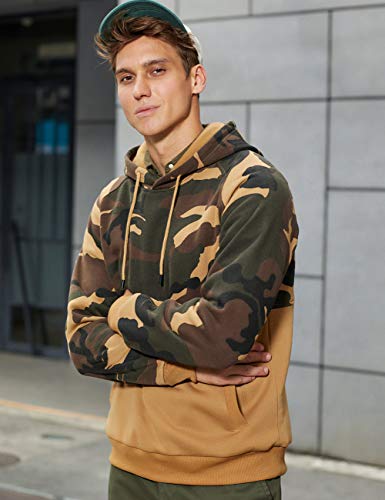 DUOFIER Mens Autumn Long Sleeve Camo Hoodies Sweatshirt with Pockets, Camo Khaki-S