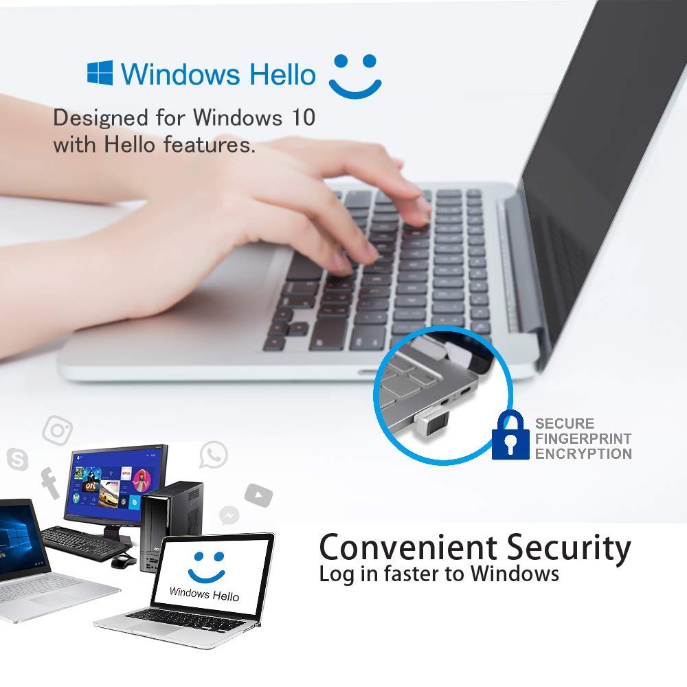 ARCANITE USB Fingerprint Reader for Windows 11/10 Hello Desktop, Laptop, 0.05s 360-Degree Sensor Security Device Login, Security Lock