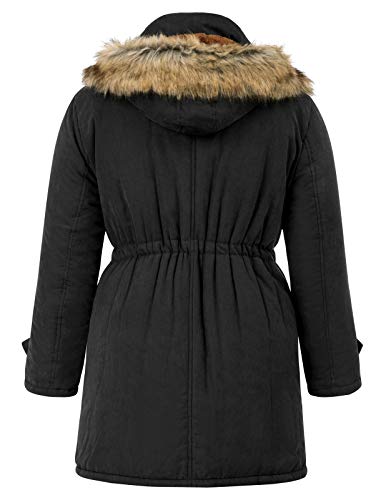 Hanna Nikole Women's Down Jacket with Faux Fur Trim Hood Plus Size Parkas Coats Black 22W