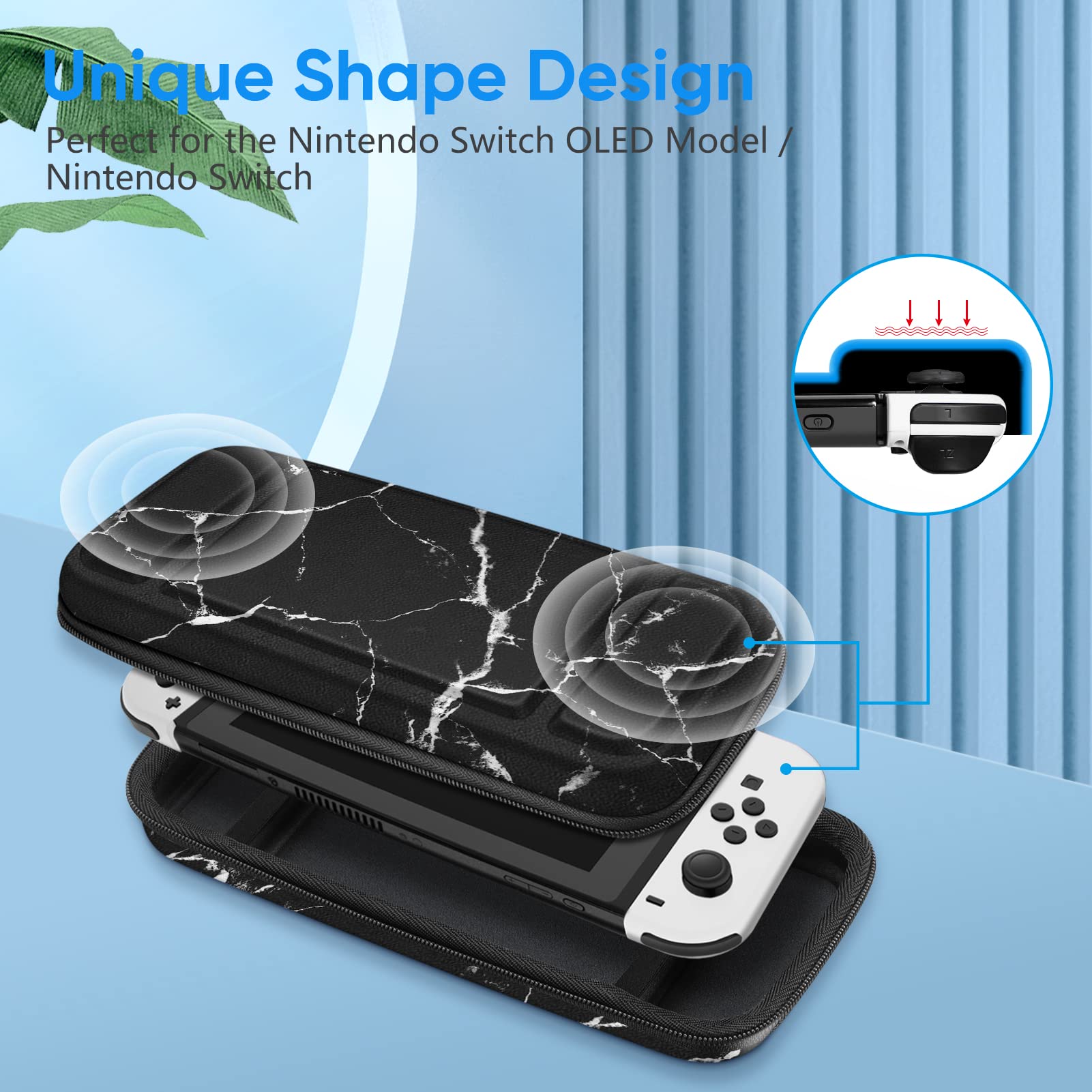 Fintie Carrying Case for Nintendo Switch OLED Model 2021/Switch 2017, [Shockproof] Hard Shell Protective Cover Travel Bag with 10 Game Card Slots & Inner Pocket, Marble Black