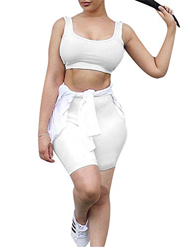 GOBLES Women's Sexy Bodycon Tank Crop Top Shorts Sets Club 2 Piece Outfits White