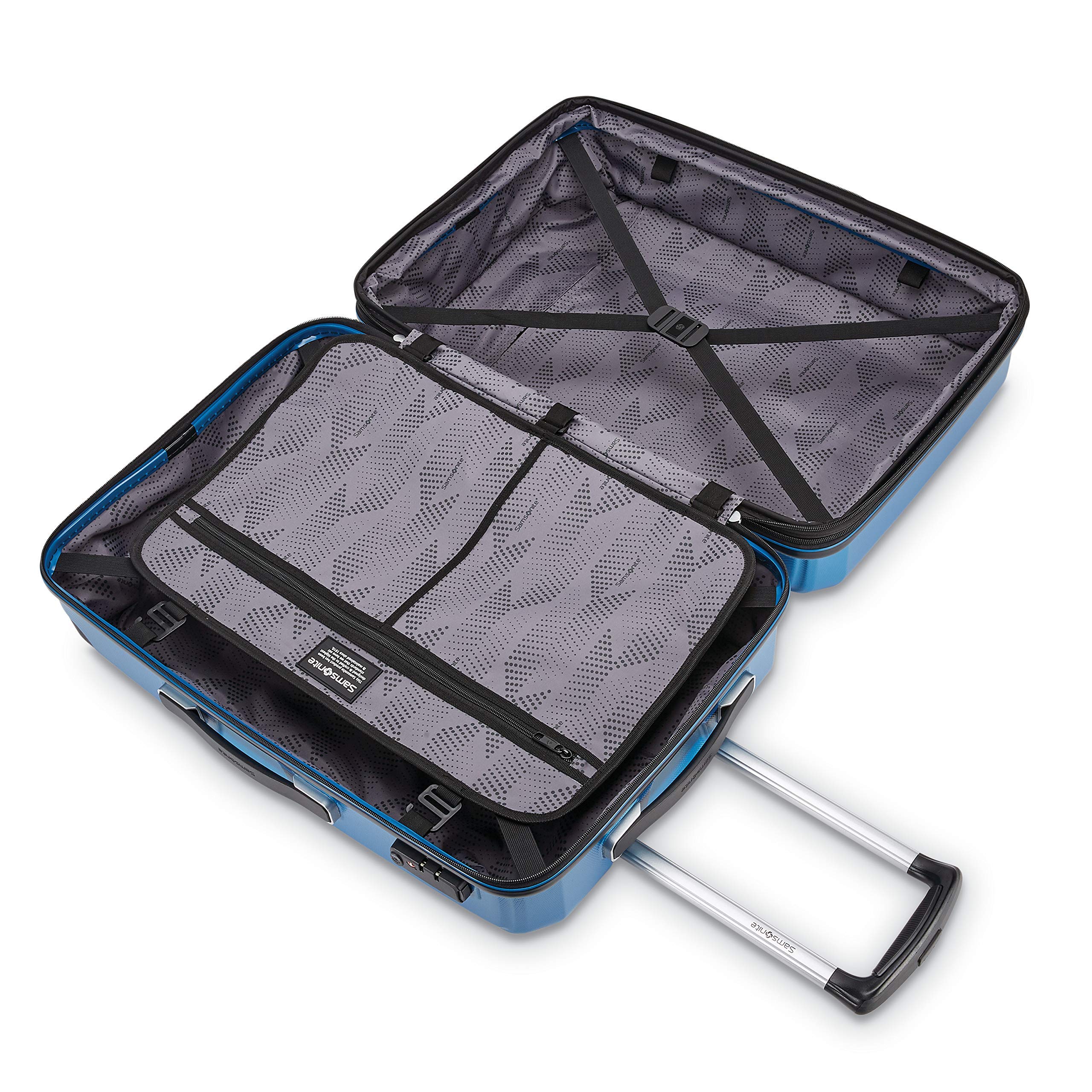 Samsonite Winfield 3 DLX Hardside Expandable Luggage with Spinners, Blue/Navy, Checked-Medium 25-Inch