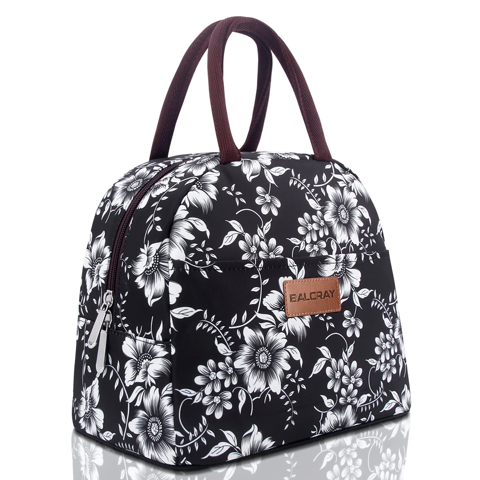 BALORAY Lunch Bag for Women Men Insulated Lunch Box for Adult Reusable Lunch Tote Bag for Work, Picnic or Travel (White Flower)