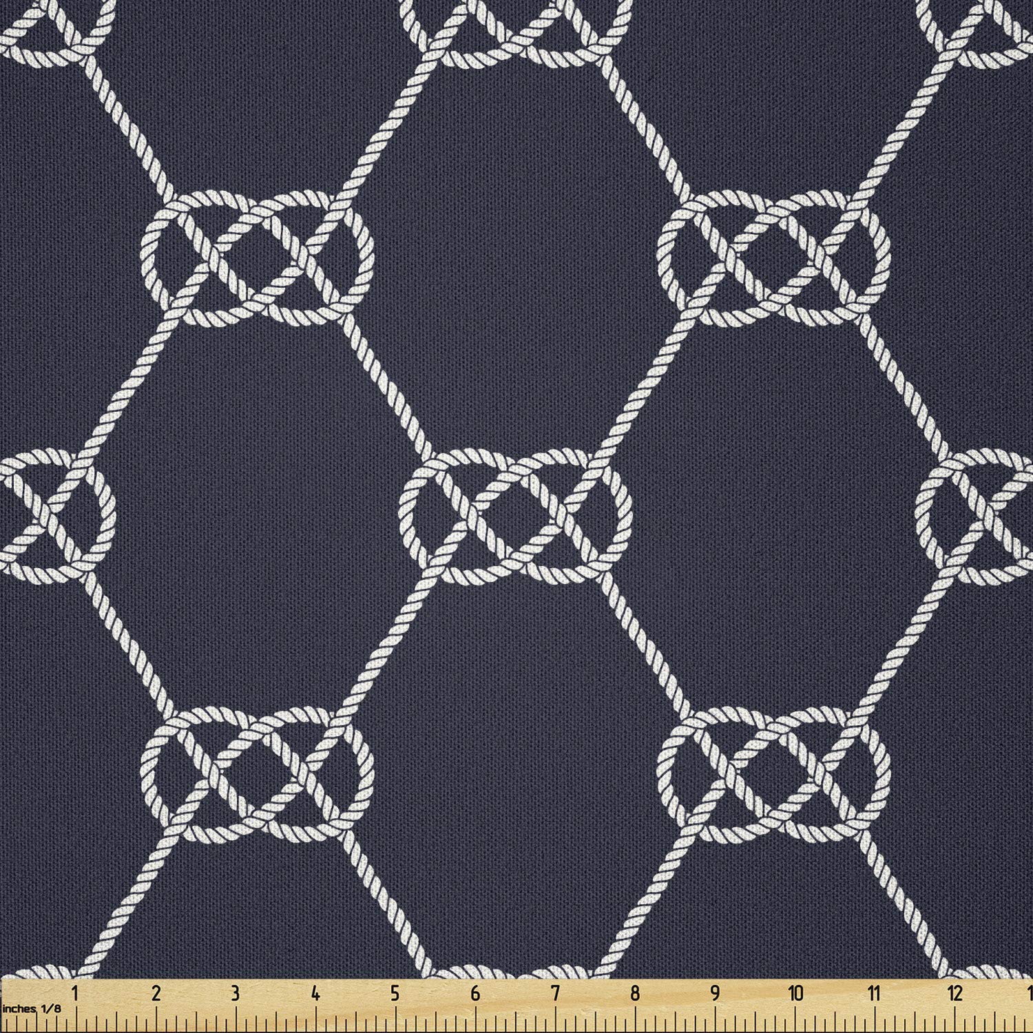Ambesonne Navy Blue Fabric by The Yard, Navy Inspired Sailor Knot Pattern Illustration Nautical Abstract Design, Microfiber Fabric for Arts and Crafts Textiles & Decor, 1 Yard, Dark Blue Cream