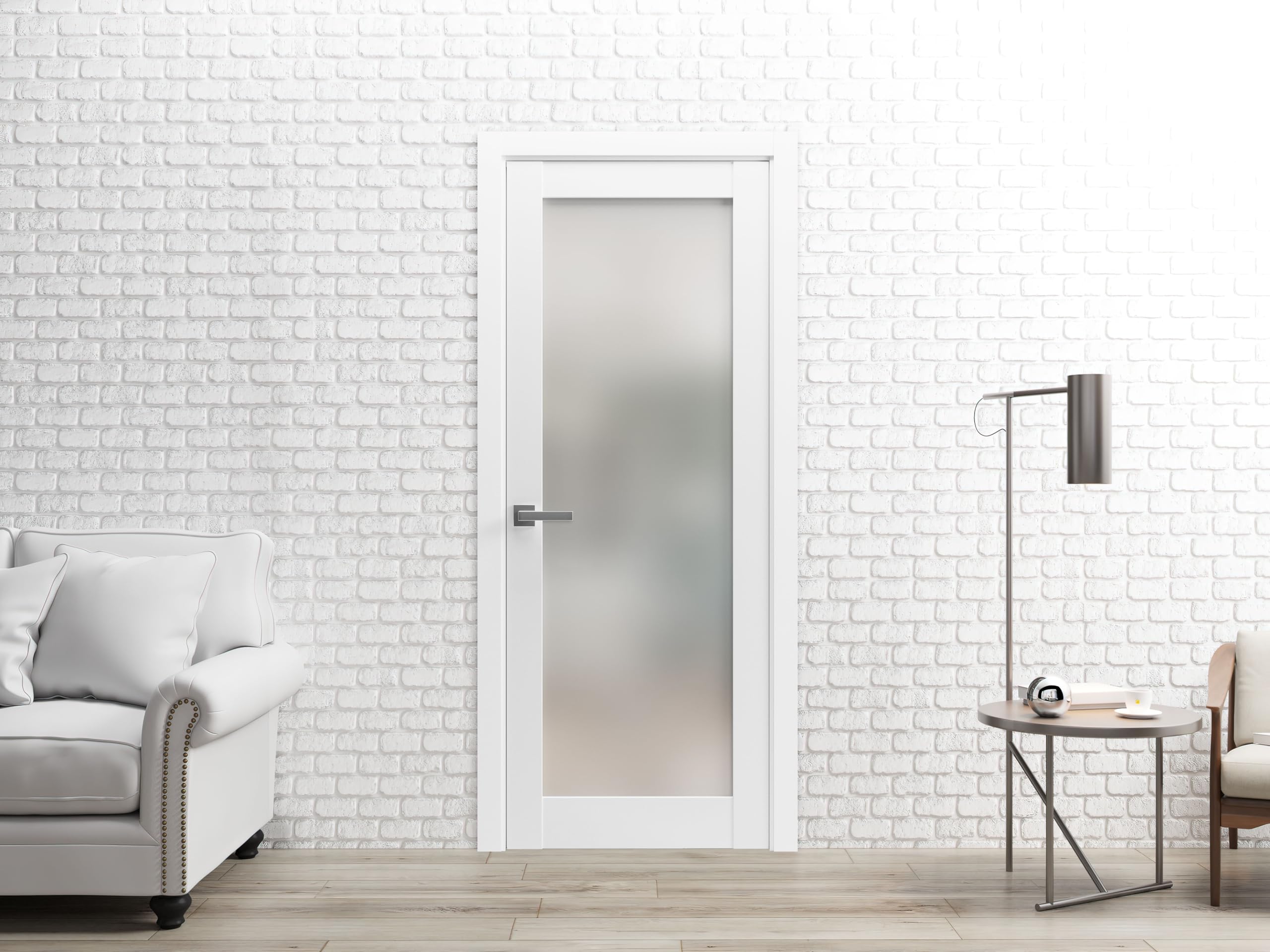 SARTODOORS Frosted Lite Glass Door Panel Slab 32 x 80 | Planum 2102 White Silk | Use as Barn Pocket Sliding Closet | Solid Wood Core Interior Door