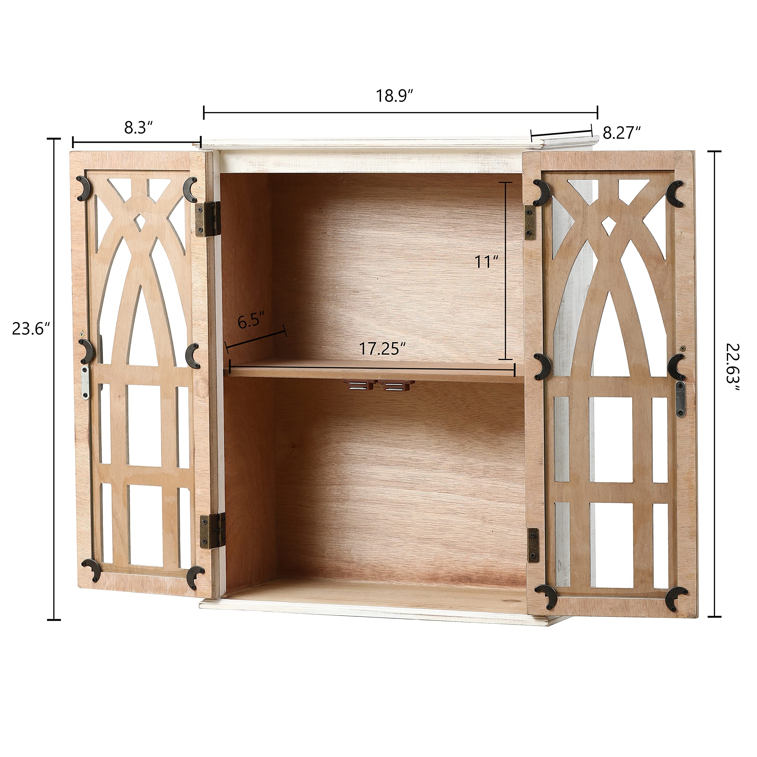 LuxenHome Farmhouse Wall Cabinet with 2 Door, 20" Floating Storage Cabinet with Shelves for Kitchen, Bathroom, Home Office,Utility Room Disdressed White Wood Wall-Mounted Storage for Small Spaces