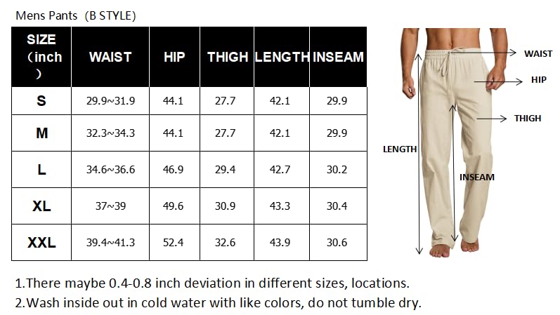 PASLTER Mens Casual Linen Pants Loose Fit Straight-Legs Elastic Drawstring Waist Summer Beach Yoga Long Pants