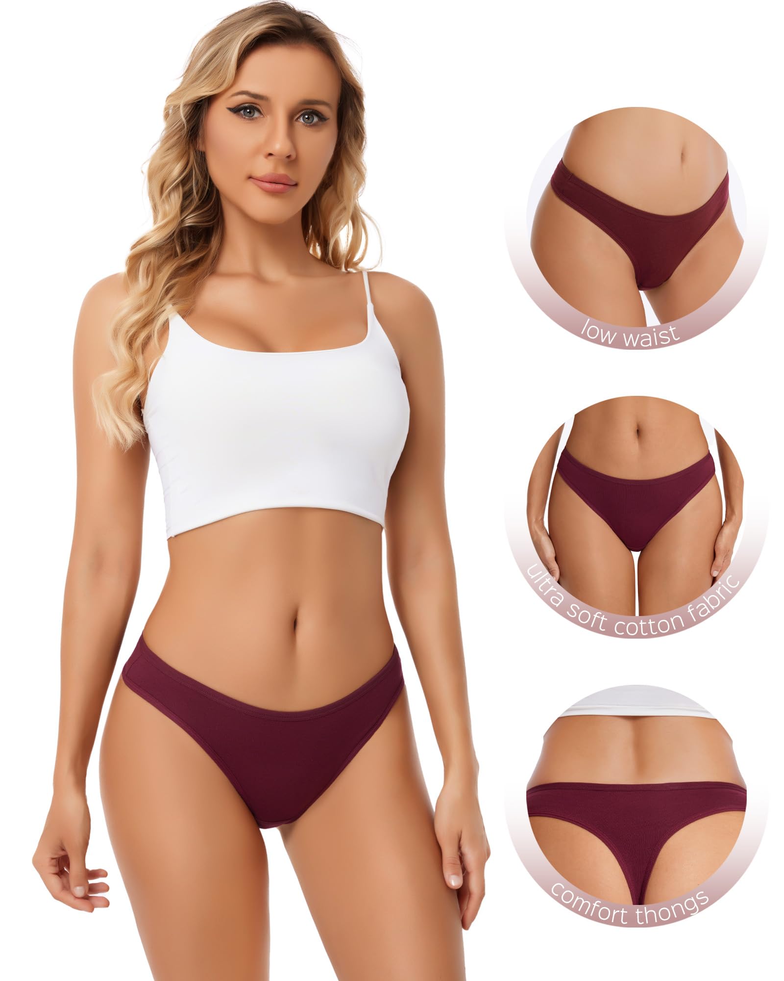ANZERMIX Women's Breathable Cotton Thong Panties Pack of 6 (6-pack Dark Vintage, Small)
