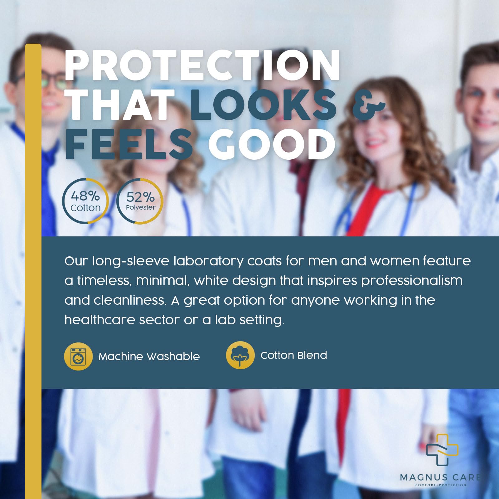 Magnus Care Professional Lab Coat for Women & Men, White Unisex Labcoat, Cotton Poly Medical Doctor Nurse Med Laboratory Coat