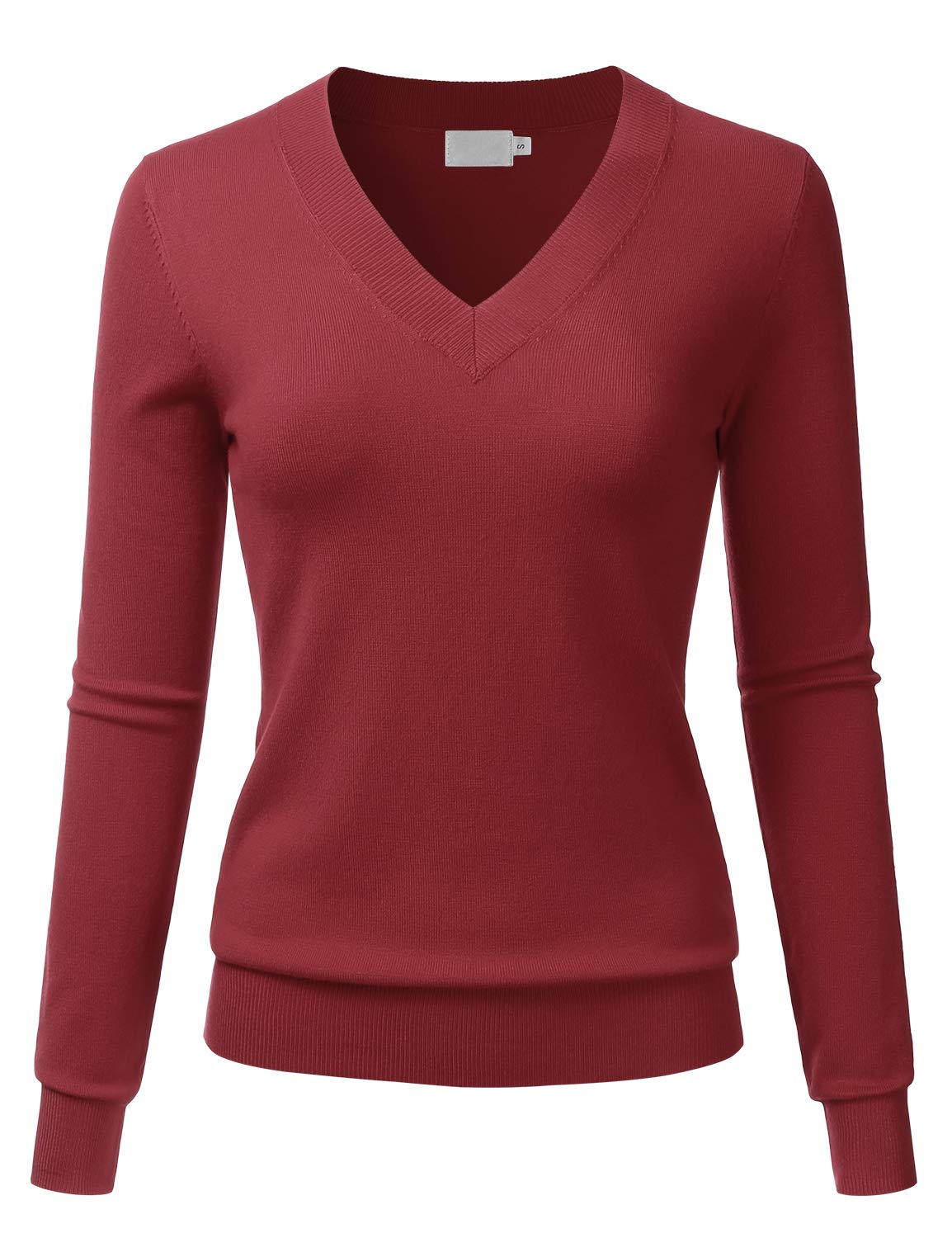 LALABEE Women's V-Neck Long Sleeve Soft Basic Pullover Knit Sweater Burgundy L