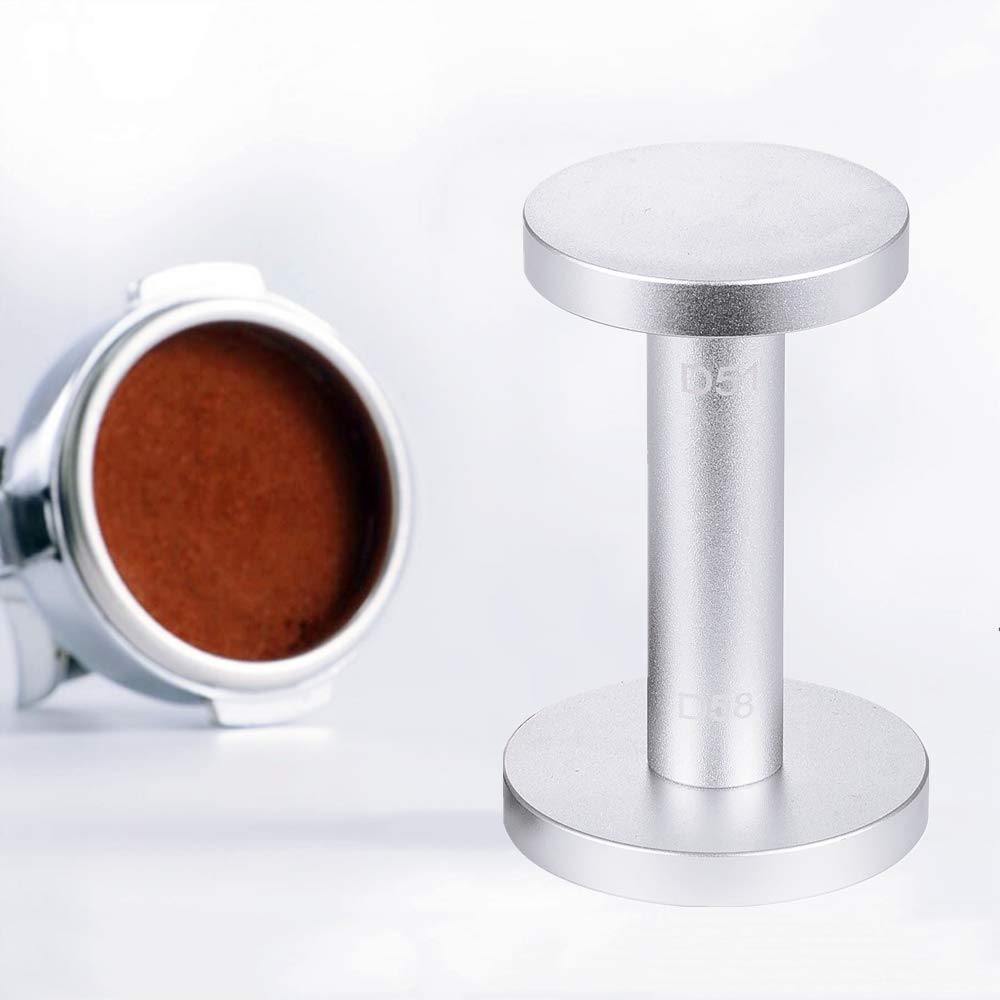 MMtong Coffee Tamper, Espresso Tamper Set 51/58mm for Espresso Barista,Aluminum Tamper Press plus Free 5oz/150ml Milk Frothing Pitcher with Art Pen, Silver