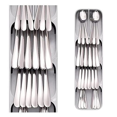 YFSJ Kitchen DrawerStore Tray Knife Holder Drawer and Cutlery Storage Box 2-Piece Set Suitable for Storage of Tableware Spoons, Knives and Forks(Gray)