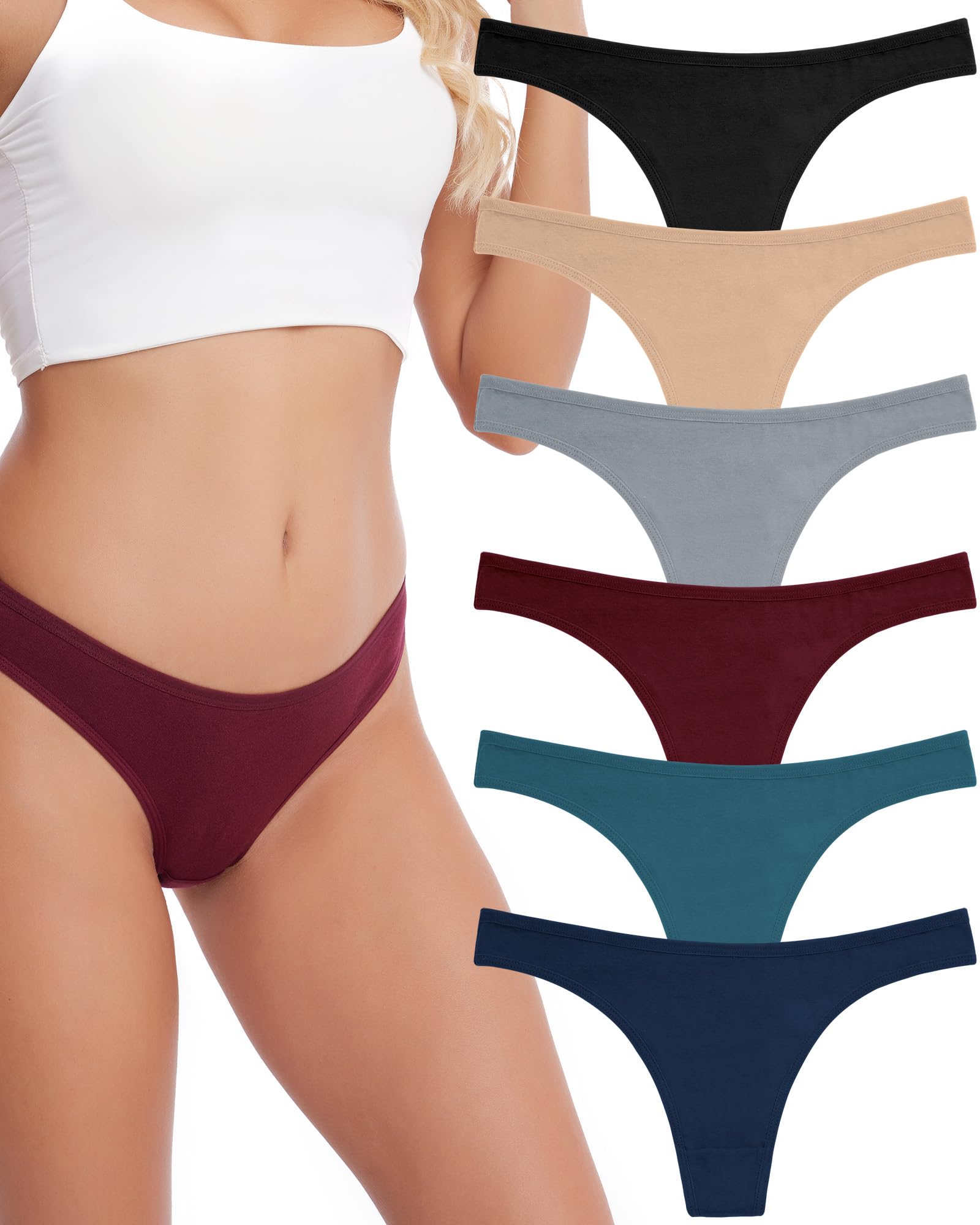 ANZERMIX Women's Breathable Cotton Thong Panties Pack of 6 (6-pack Dark Vintage, Small)