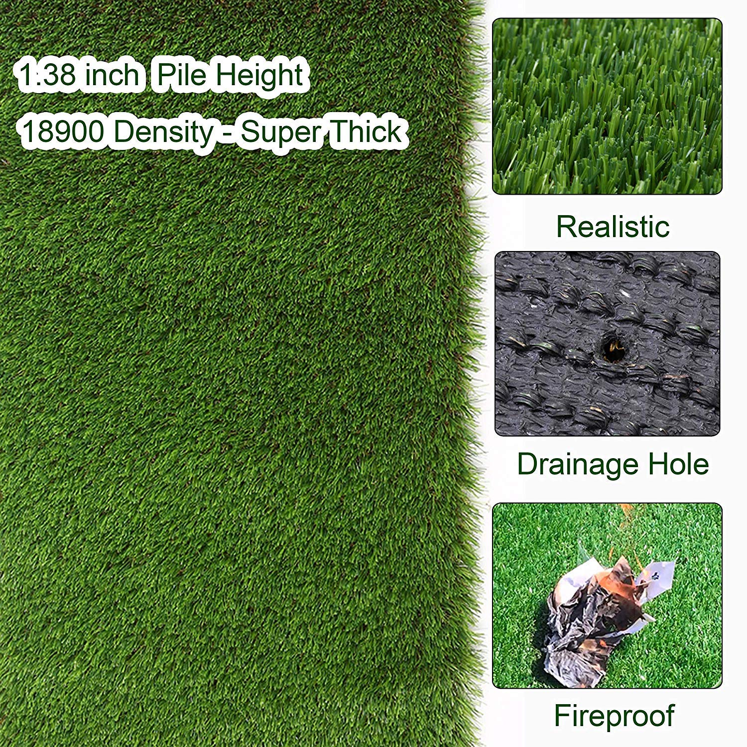 Petgrow Realistic Artificial Grass Turf -5FTX10FT(50 Square FT), Thick Fake Grass Pet Dog Mat Pad with Drain Holes- Indoor Outdoor Astroturf Garden Lawn Landscape Balcony Synthetic Faux Grass