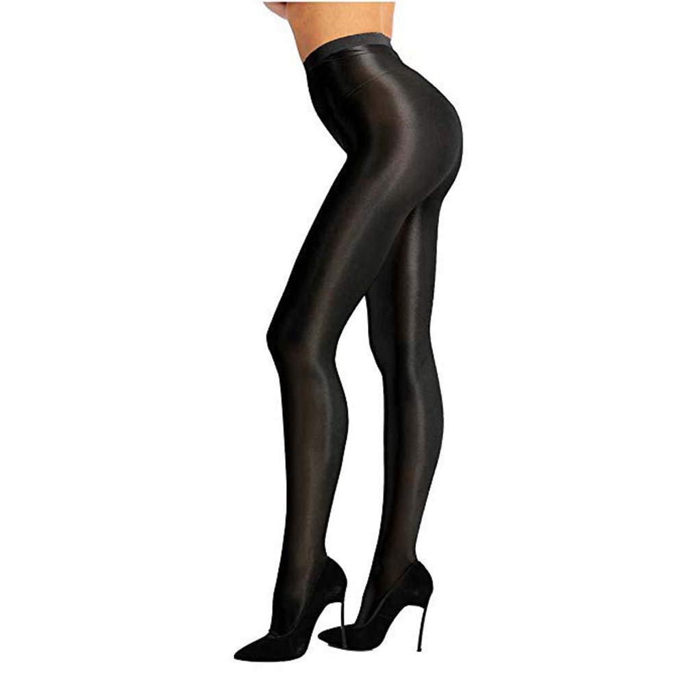 Women 60D Shaping Stockings Plus Size Sexy Pantyhose Flash Oil Shiny Dance Socks Ultra Shimmery Stretch Skinny Tight (Black)