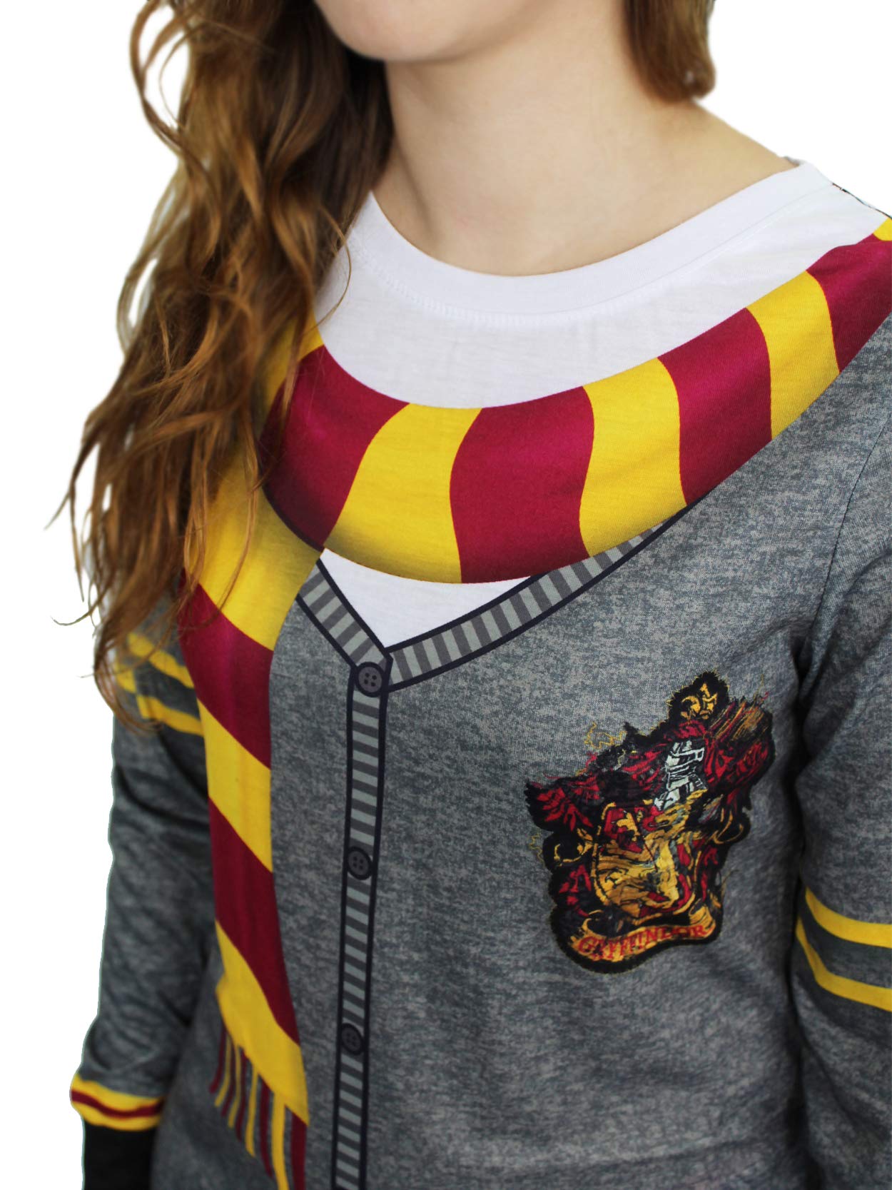 Harry Potter Hogwarts Gryffindor Women's Long Sleeve Nightgown Pajamas (X-Small, Black/Grey)