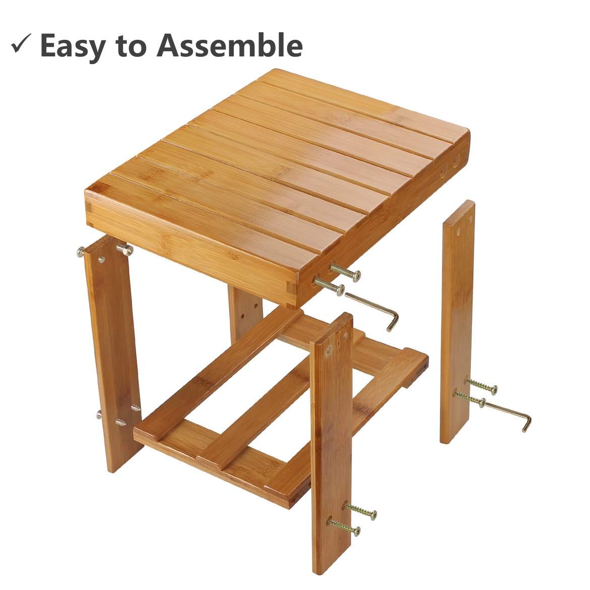 ASelected Bamboo Shower Bench Stool, 10 inch Wooden Foot Step Stool for Bathroom Bedroom Kitchen Mudroom Foyer Entryway Shoe Bench