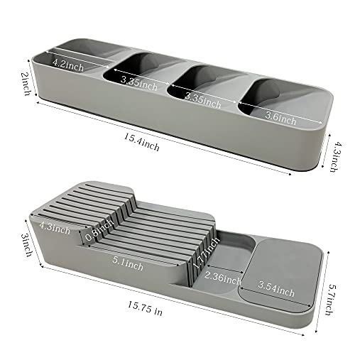 YFSJ Kitchen DrawerStore Tray Knife Holder Drawer and Cutlery Storage Box 2-Piece Set Suitable for Storage of Tableware Spoons, Knives and Forks(Gray)