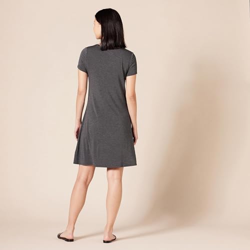 Amazon Essentials Women's Short-Sleeve Scoop Neck Swing Dress (Available in Plus Size), Charcoal Heather, XX-Large
