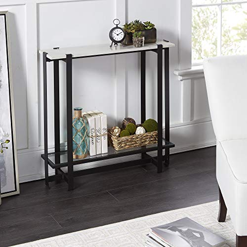Silverwood Console Table, 8.38 L x 30.16 W x 30.16 H in, Faux Marble and Black
