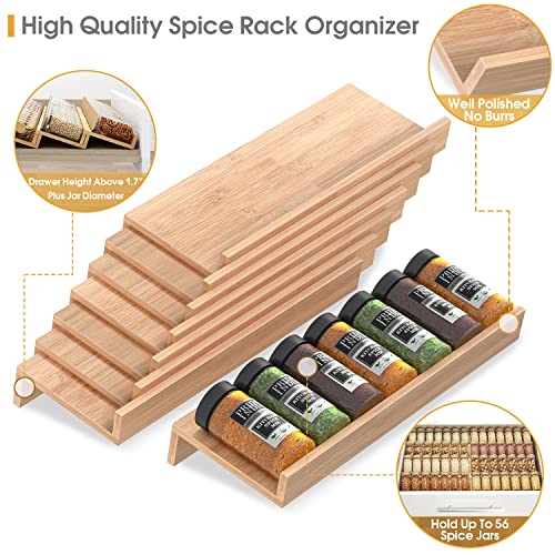 FZFHSJ Spice Rack, 4-Tier Large Capacity Insert Spice Organizer for Cabinet Kitchen Drawer Bamboo