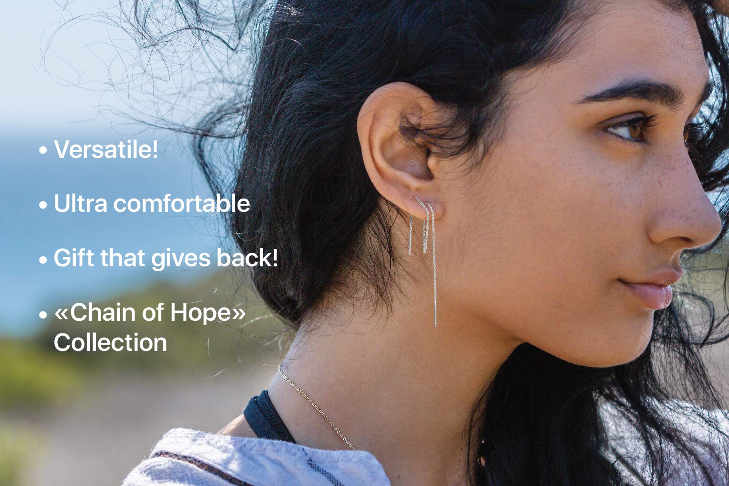 Benevolence LA Threader Earrings for Women | Gold Dangle Long Chain Threaders | Double Piercing Earrings | Pull Through Jewelry Accessories | Valentines Day Gifts Ideas for Her