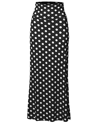 Stylish Fold Over Flare Long Maxi Skirt Black White S