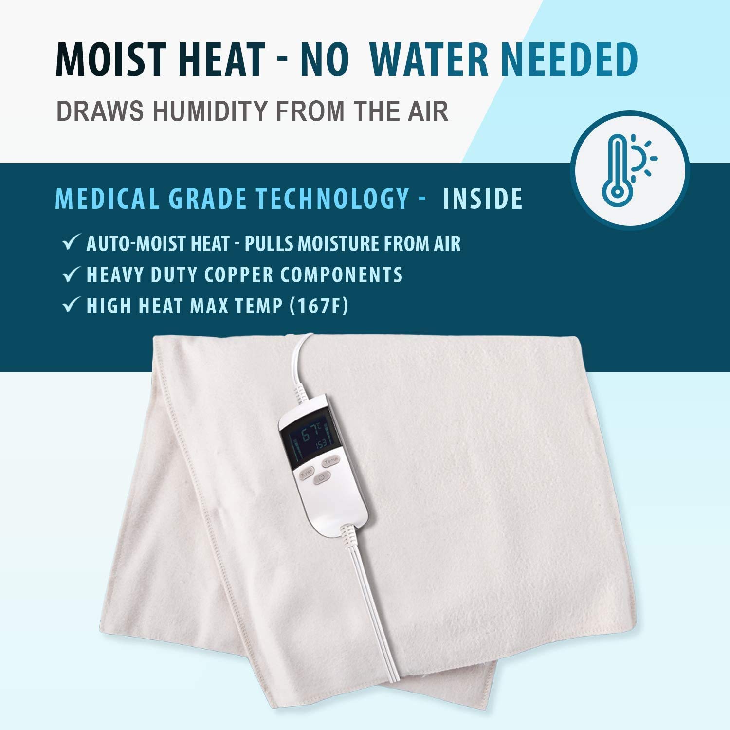 Extra Large Moist Heating Pad with Auto Shut Off for Cramps and Back Pain by ThermoRelief - Extra Hot Medical Grade Digital Electric Pad – King Size (26" x 14") Ivory