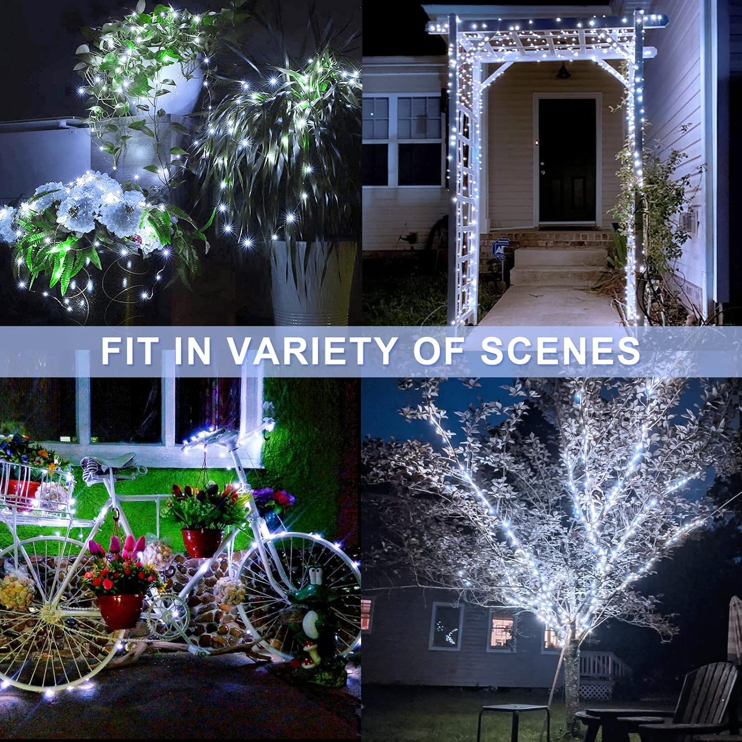 JMEXSUSS 2 Pack Solar String Lights Outdoor Waterproof, Each 33FT 100 LED Solar Lights Outdoor, 8 Modes White Fairy Light for Outside Yard Tree Patio Garden Wedding Christmas Decorations