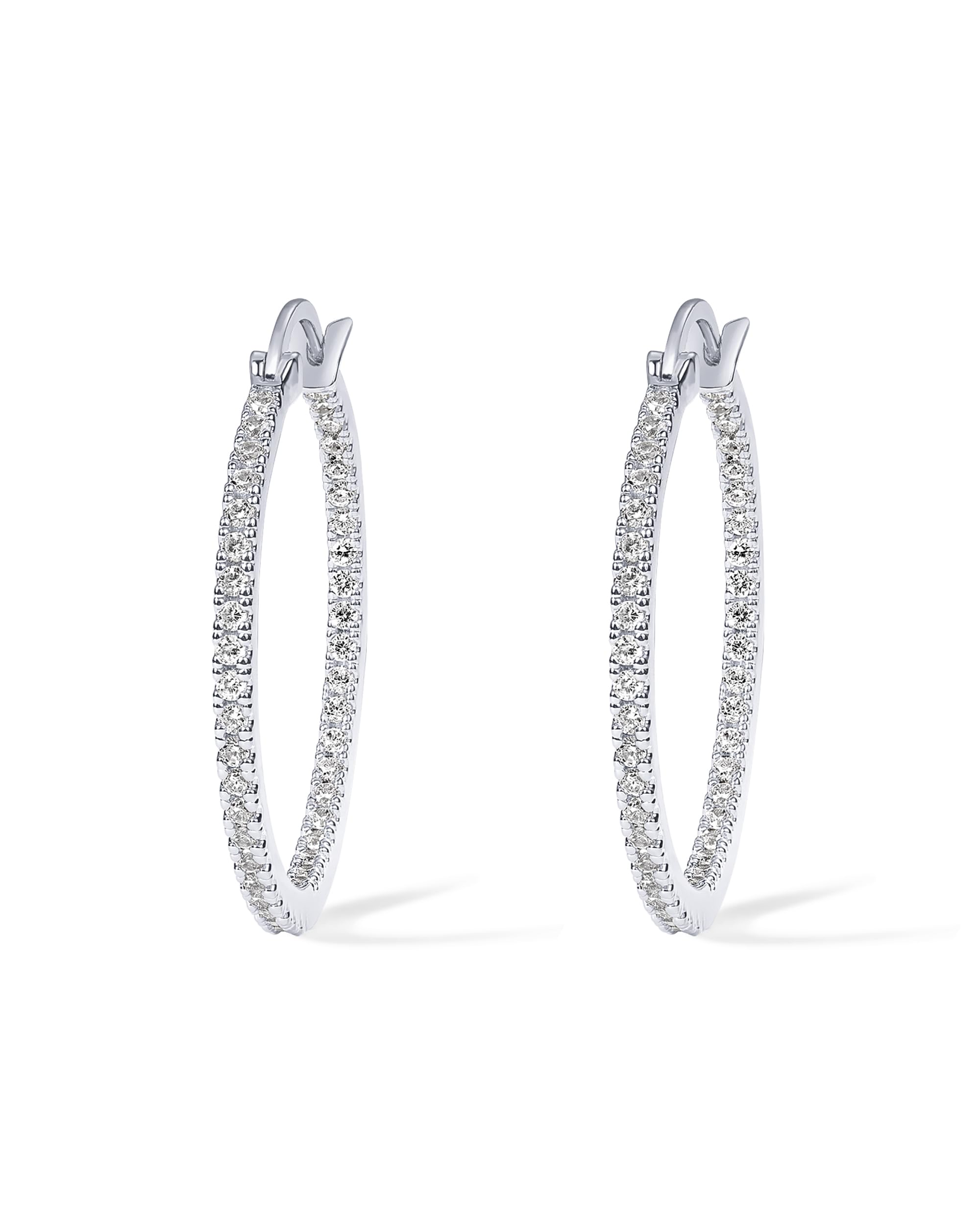 PAVOI 14K Gold Plated 925 Sterling Silver Post Cubic Zirconia Hoop Earrings | Large White Gold Hoops